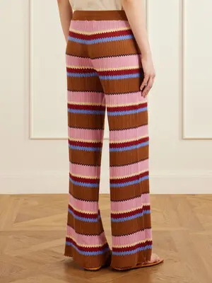 Guest In Residence Palazzo Striped Ribbed Silk And Linen-blend Wide-leg Pants - Pink
