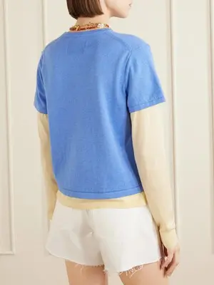 Guest In Residence Layered Cotton, Cashmere And Silk Blend T-shirt - Blue