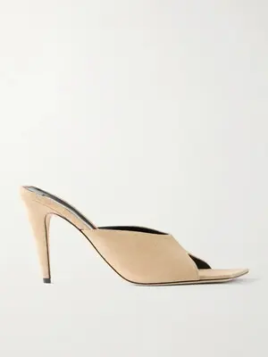 CHRISTEN Edge 95 Suede Stiletto Sandals - Neutrals