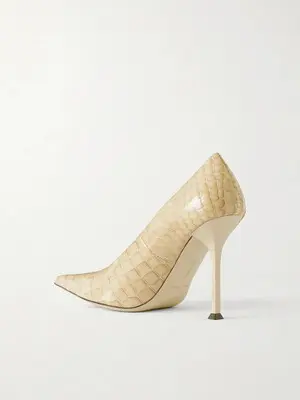 CHRISTEN Helix 95 Croc-effect Leather Stiletto Pumps - Neutrals