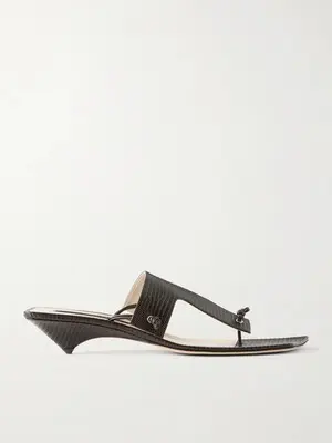 CHRISTEN Edge T-strap' Lizard-effect Leather Sandals - Black