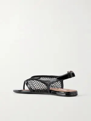 Alaïa Fishnet And Patent Leather Flat Sandals - Black