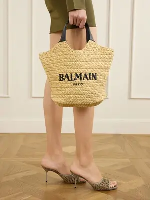 Balmain Cabas Mini Raffia Tote - Neutrals