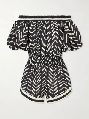 Johanna Ortiz Printed Off-the-shoulder Playsuit
