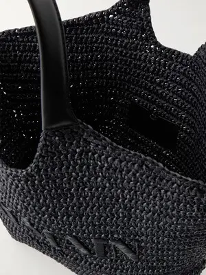 Balmain Large Logo Embroidered Raffia Tote Bag - Black