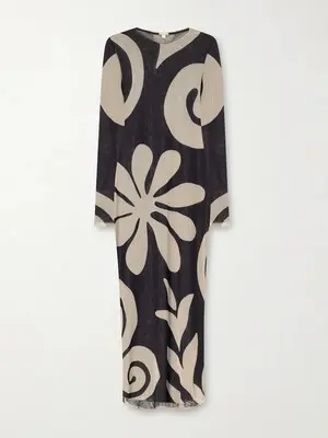 CALA DE LA CRUZ Tania Printed Mesh Midi Dress - Black