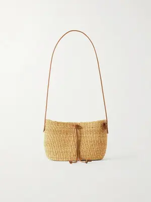 Muuñ Nina Leather-trimmed Raffia Shoulder Bag - Neutrals