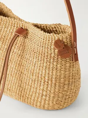 Muuñ Nina Leather-trimmed Raffia Shoulder Bag - Neutrals