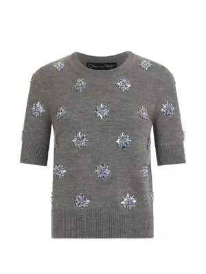 Oscar De La Renta Crystal Embellished Pullover - Grey