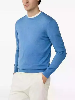 HACKETT  Crew Neck Sweater With Suede Elbow Patches - Blue