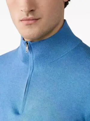 HACKETT  Half-zip Sweater With Faux-suede Elbow Patches - Blue