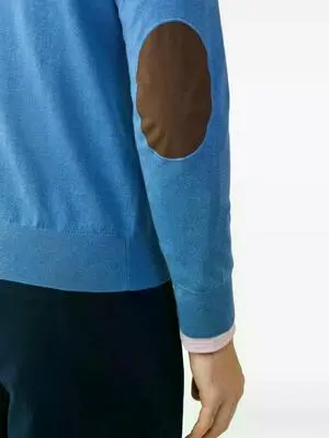 HACKETT  Half-zip Sweater With Faux-suede Elbow Patches - Blue