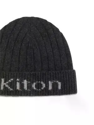 Kiton Ribbed Knit Logo Intarsia Hat - Grey