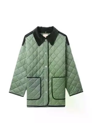 A BATHING APE Quilted Jacket With Corduroy Collar - Green