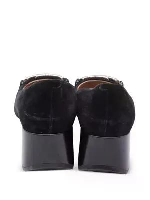 TOD'S Suede Double T Buckle Block Heel Pumps