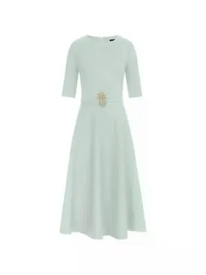Oscar De La Renta Midi Dress With Pineapple Buckle Belt - Green