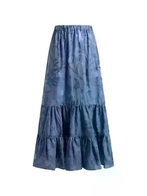 Etro Silk Jacquard Maxi Skirt With Fil Coupé Floral Motif - Blue