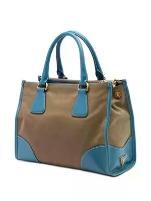 Prada 2010-2026 Saffiano Trimmed Canvas Canapa Logo Double Zip Satchel