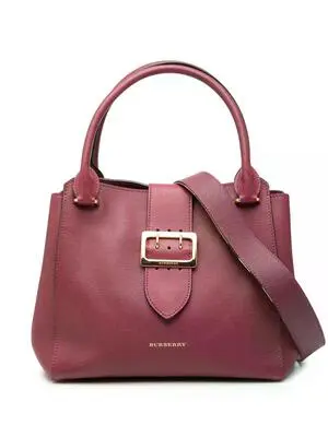 Burberry Medium Grained Calfskin Buckle Tote Satchel - Red