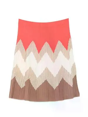 D.exterior Chevron Knit Pleated Midi Skirt - Neutrals