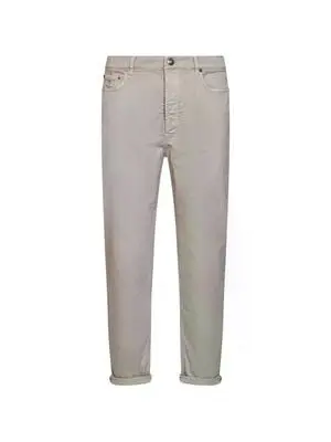 Brunello Cucinelli Garment-dyed Jeans With Embroidered Solomeo Crest - Neutrals