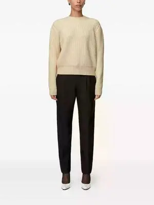 Another Tomorrow Ribbed Cashmere Crew Neck Sweater