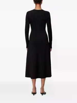 Another Tomorrow Asymmetric Seam Long-sleeve Midi Dress