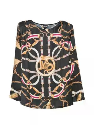 Just Cavalli Chain Print Long Sleeve Blouse - Black