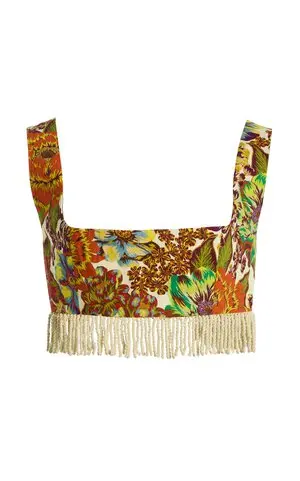 ALEMAIS Lana Fringed Floral Linen Bralette - Multi