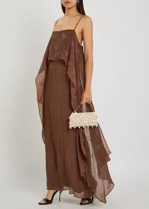 Staud Valencia Bead-embellished Crinkled Plissé Maxi Dress