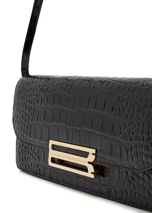 Victoria Beckham Dorian East-west Crocodile-effect Leather Clutch - Black