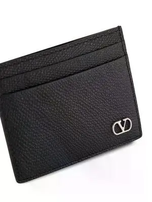 Valentino Garavani Vlogo Signature Leather Card Holder - Black