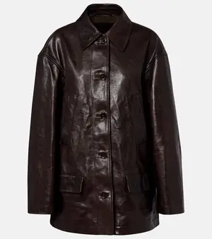 Balenciaga Oversized Leather Car Coat - Brown