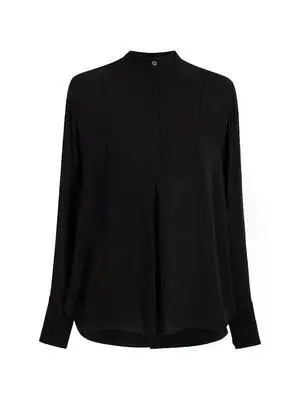 Another Tomorrow Tuxedo Pleated Blouse - Black