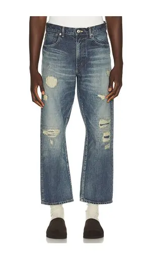 BEAMS 5 Pocket Classic Denim Repair Jeans - Blue