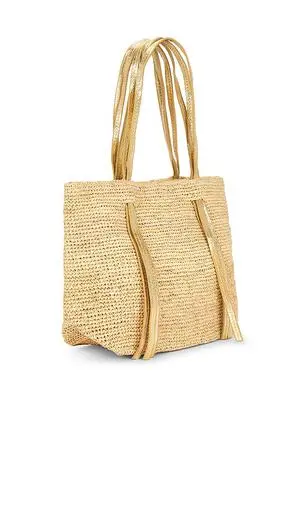 FLORABELLA Large Crochet Raffia Tote Bag With Gold Tassels