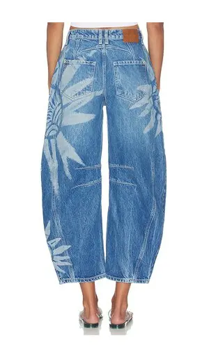 Free People X We The Free Good Luck Printed Barrel Jean