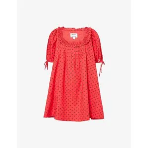 DAMSON MADDER Jemima Gathe Cotton Mini Dress - Red