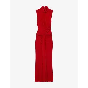 REISS Starla Ruched Sleeveless Stretch-woven Maxi Dress - Red