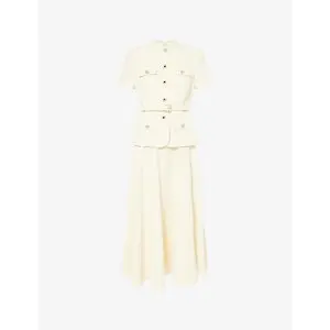 SELF-PORTRAIT Belted Tailored Crepe Midi Dress - Yellow
