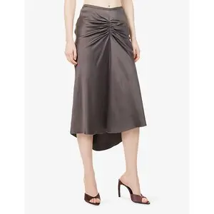 Victoria Beckham Bela Draped Satin Midi Skirt - Ore