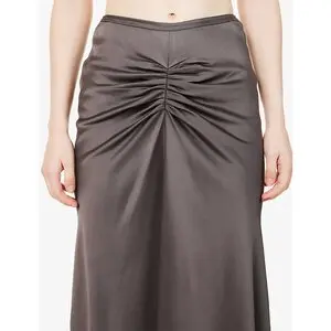 Victoria Beckham Bela Draped Satin Midi Skirt - Ore