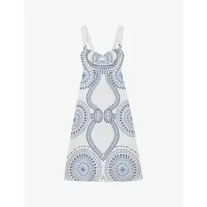 REISS Addison Floral-print Linen Midi Dress