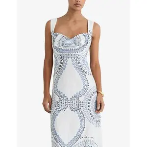REISS Addison Floral-print Linen Midi Dress