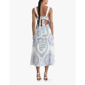 REISS Addison Floral-print Linen Midi Dress