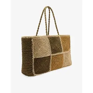 Whistles Patchwork Straw Tote Bag