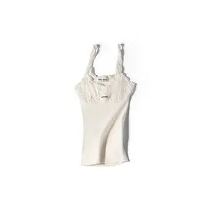Miu Miu Cotton And Lace Knit Top - White