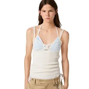 Miu Miu Cotton And Lace Knit Top