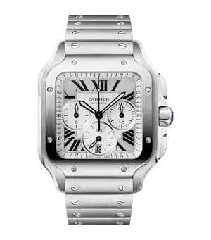 Cartier Santos De Chronograph Stainless Steel Watch - Silver