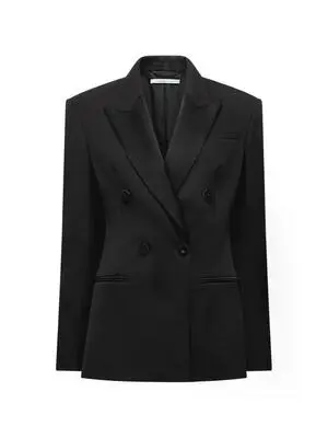 Another Tomorrow Satin-lapel Double-breasted Jacket - Black
